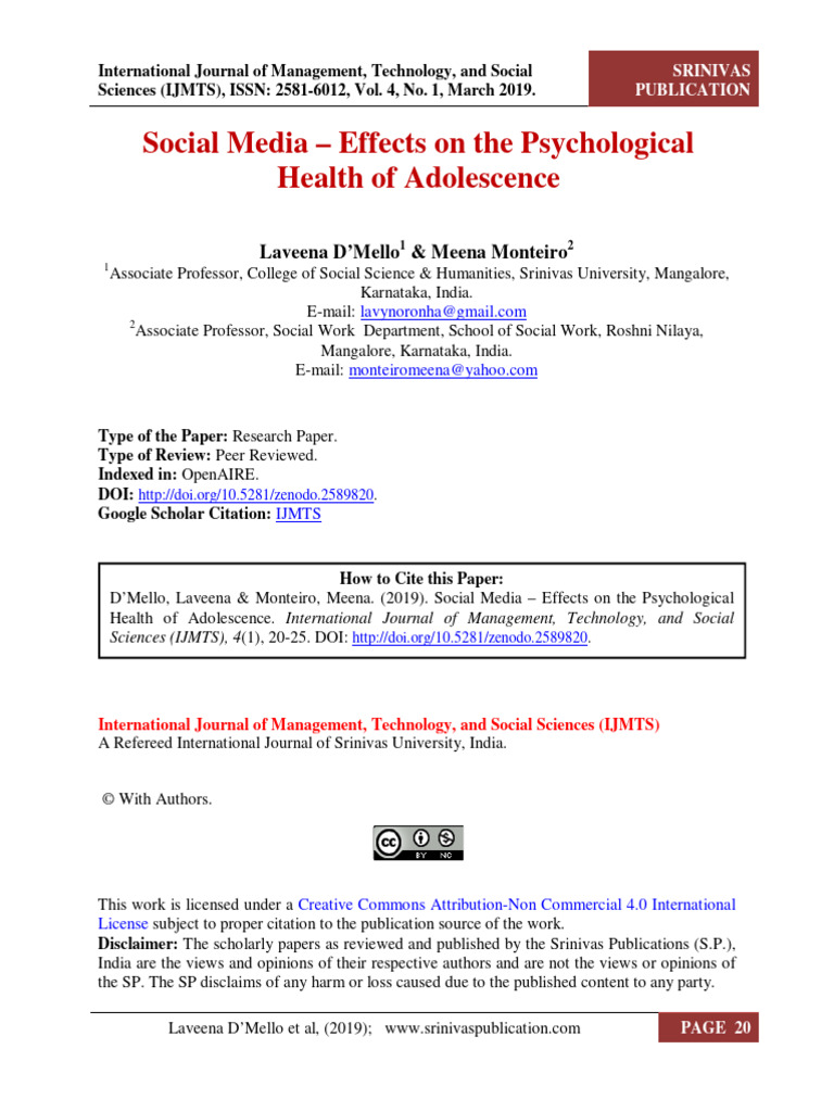 Social Media Effects On The Psychologica | PDF | Adolescence | Social Media