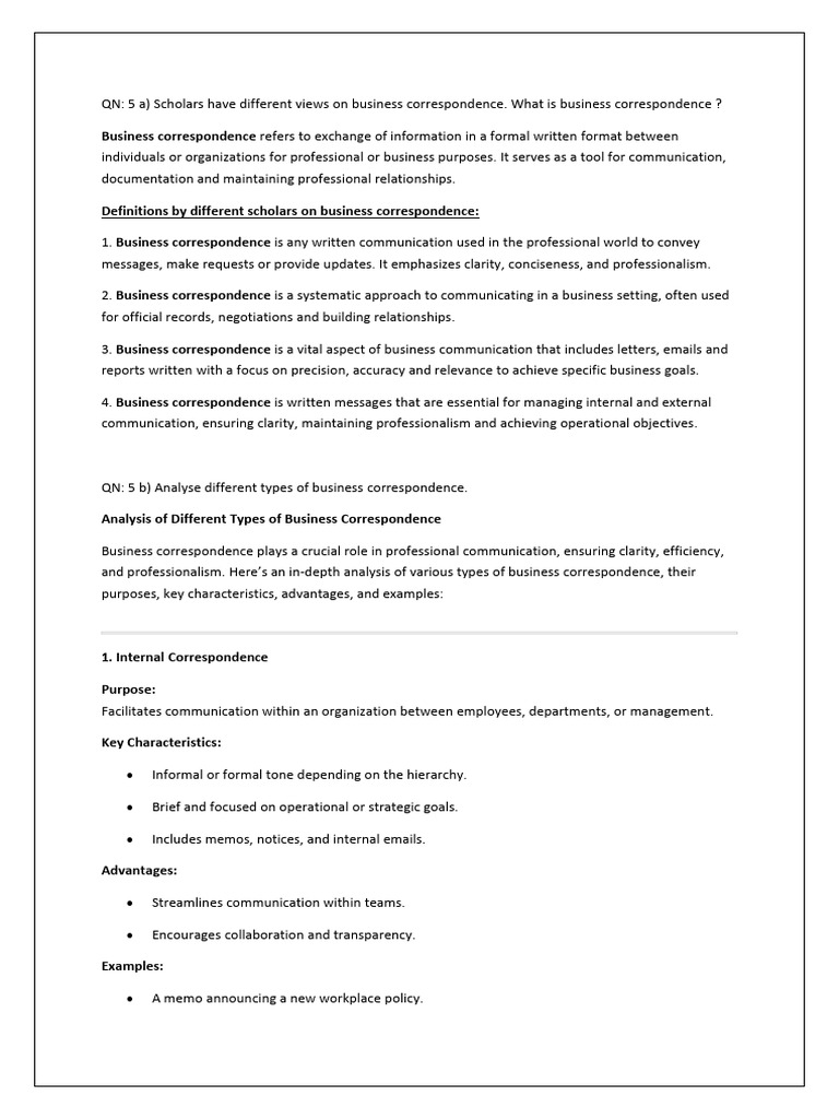 Types and Importance of Business Correspondence | PDF | Communication ...