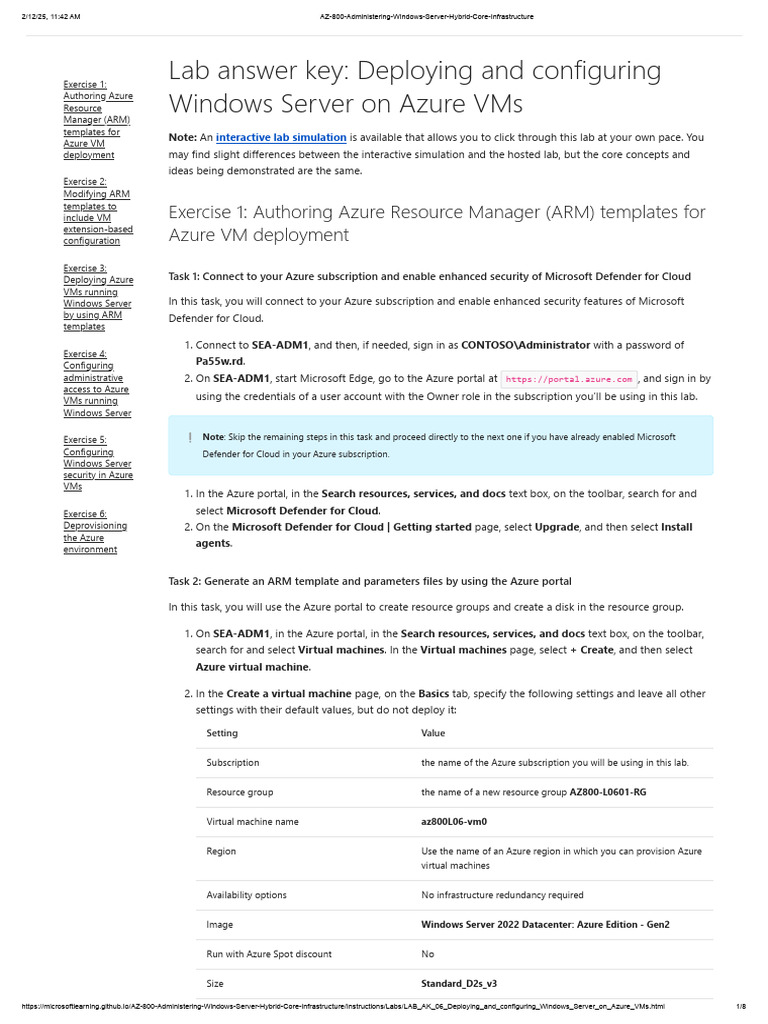 Lab answer key - Deploying and configuring Windows Server on Azure VMs | PDF | Microsoft Azure ...