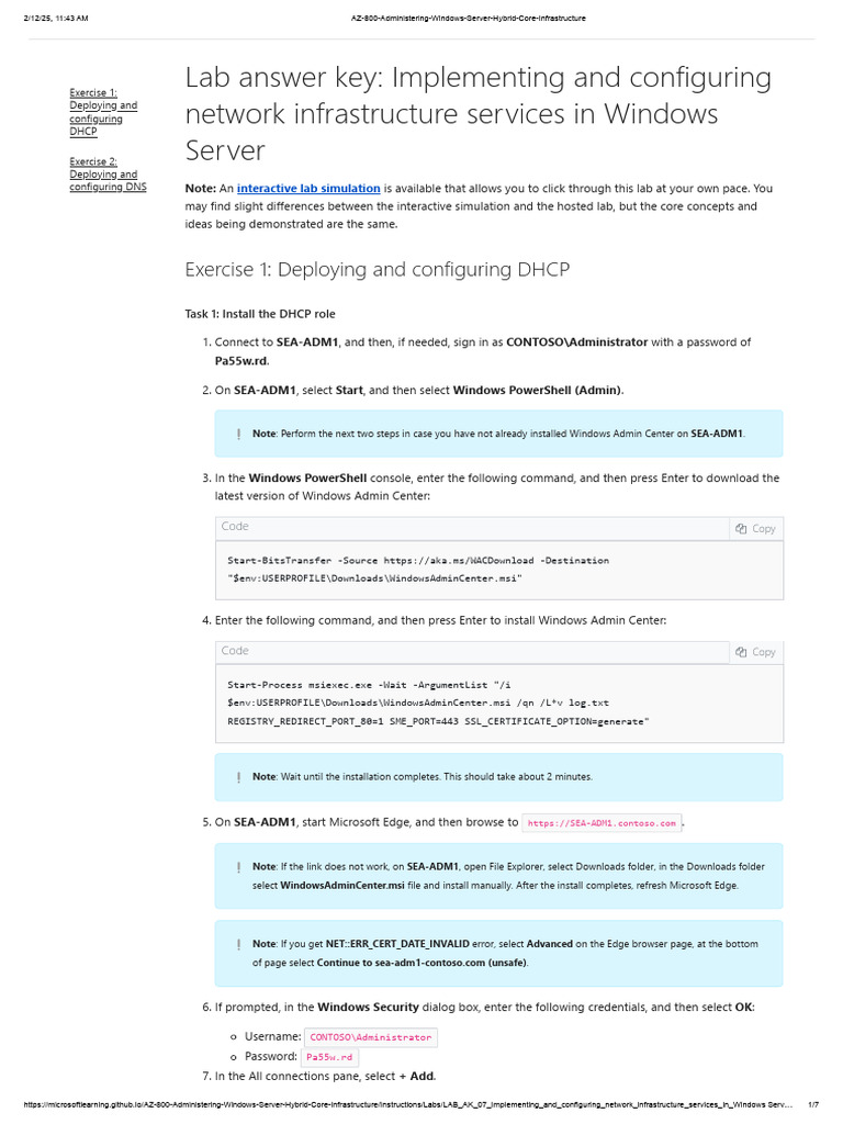 Lab Answer Key - Implementing and Configuring Network Infrastructure Services in Windows Server ...
