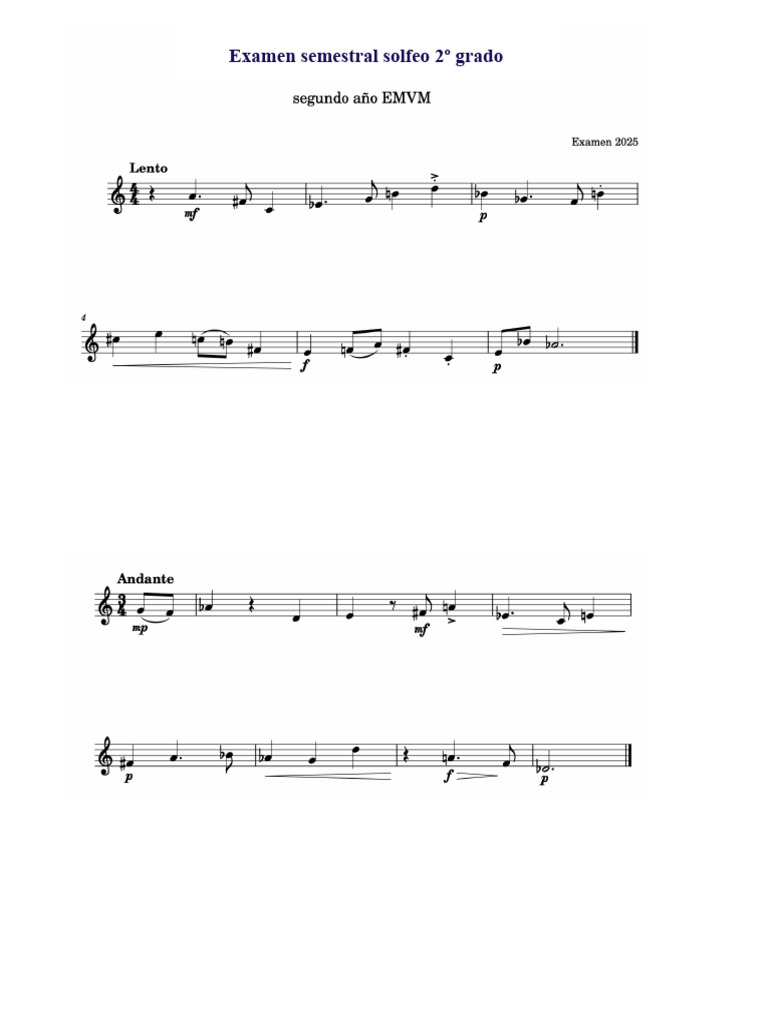 Examen de Solfeo 2º Grado | PDF