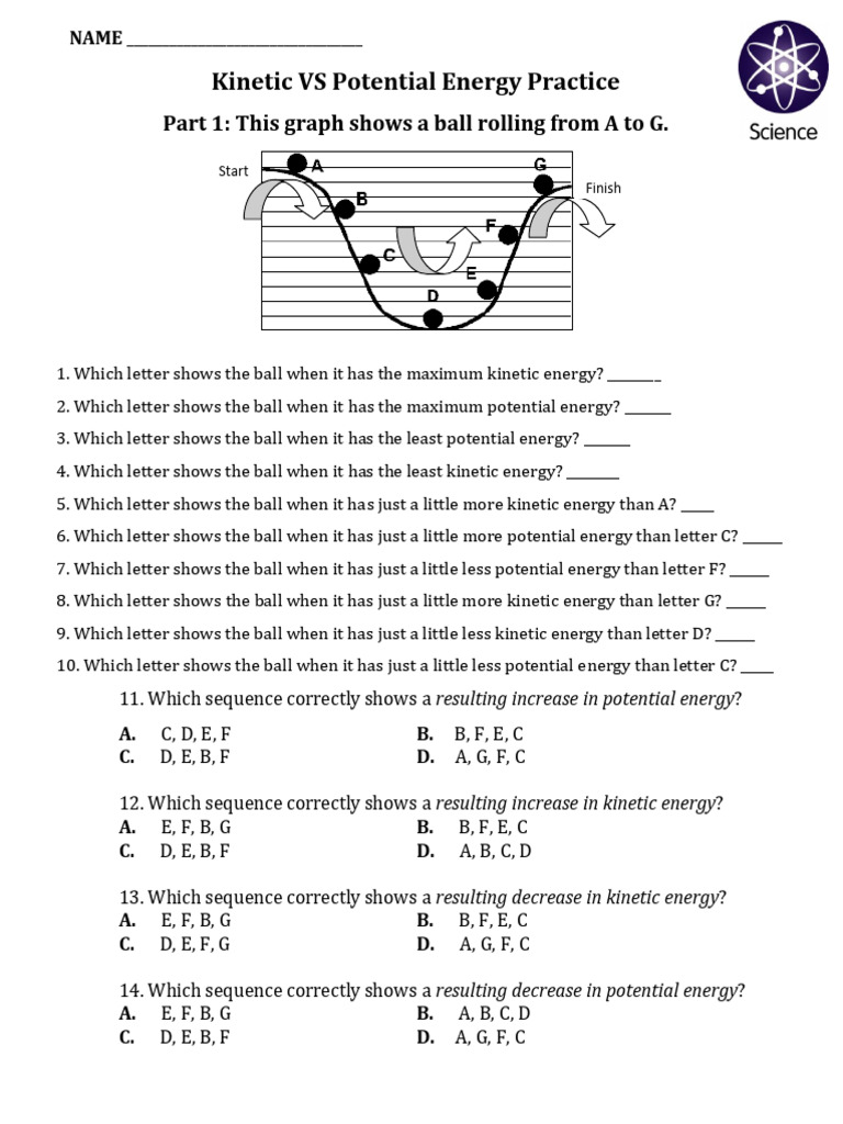 Kinetic vs Potential Energy Worksheet | PDF | Potential Energy | Mass
