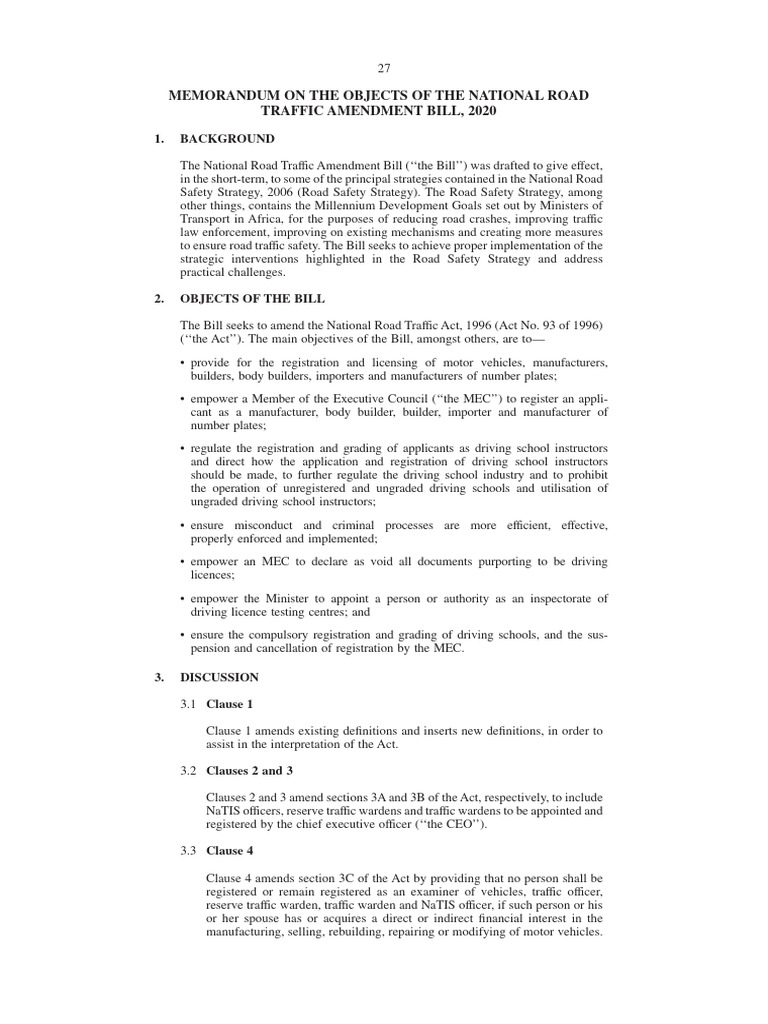 Memo B7b 2020 National Road Traffic Pdf Drivers License Vehicle