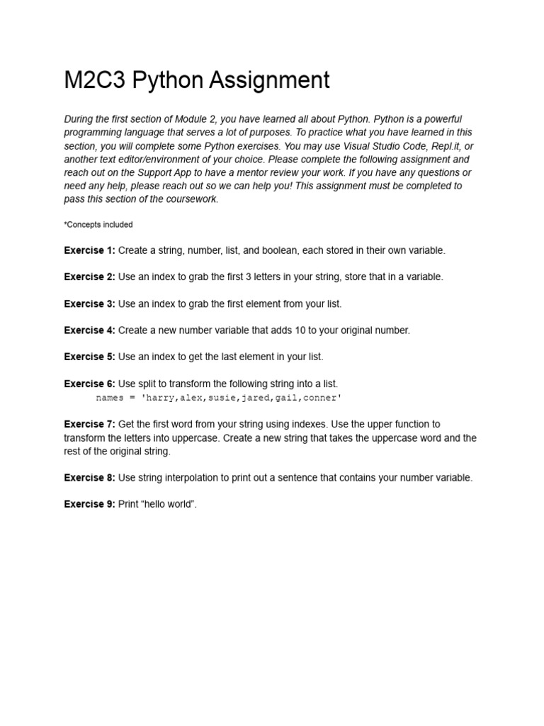 M2C3 Python Assignment Exercises | PDF