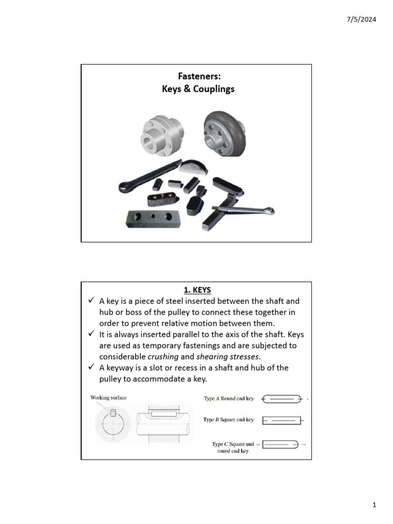 Lecture 5 Keys & Couplings | PDF | Mechanics | Mechanical Engineering