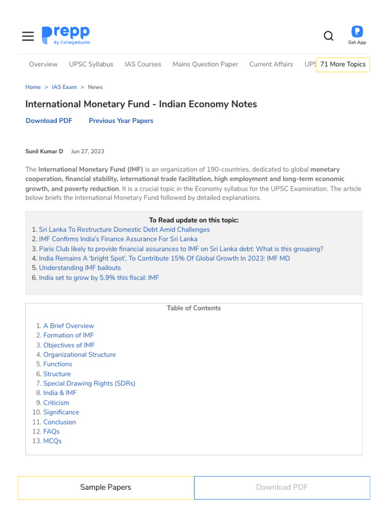 International Monetary Fund - Indian Economy Notes | PDF ...