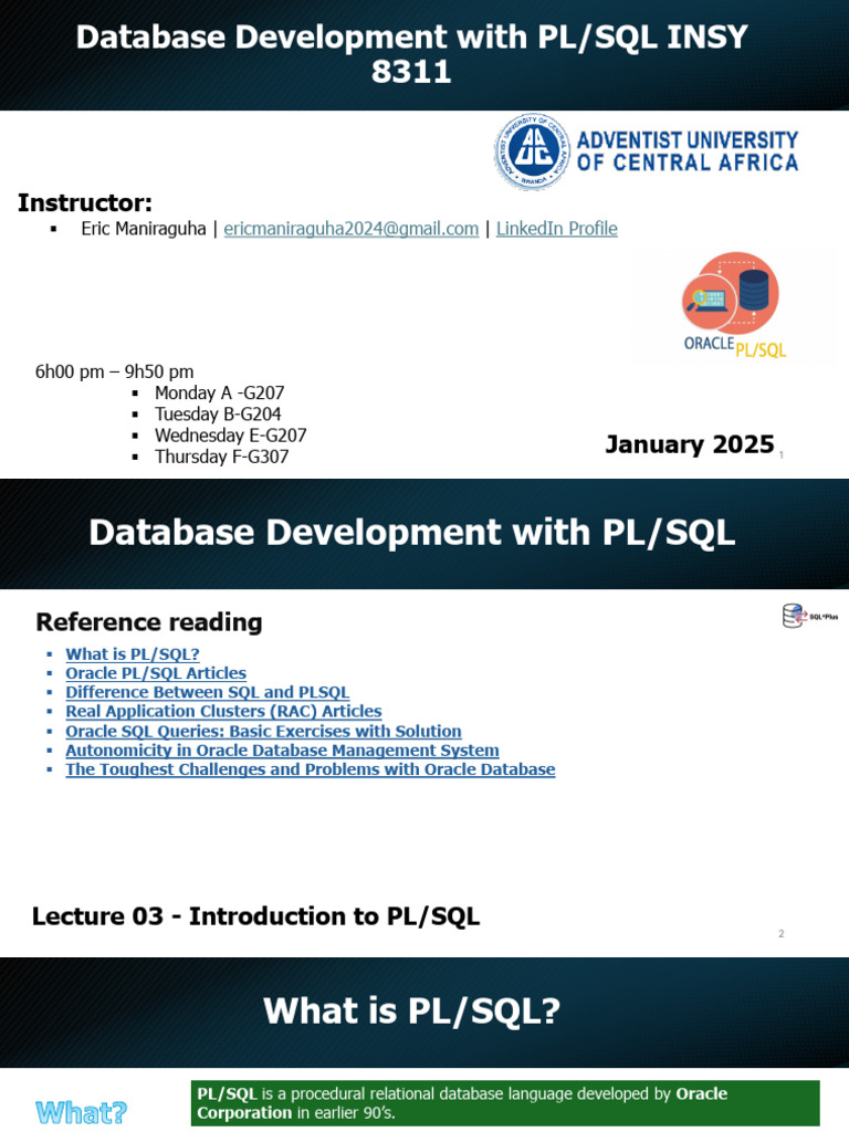 PL/SQL Database Development Course Guide | PDF | Pl/Sql | Sql