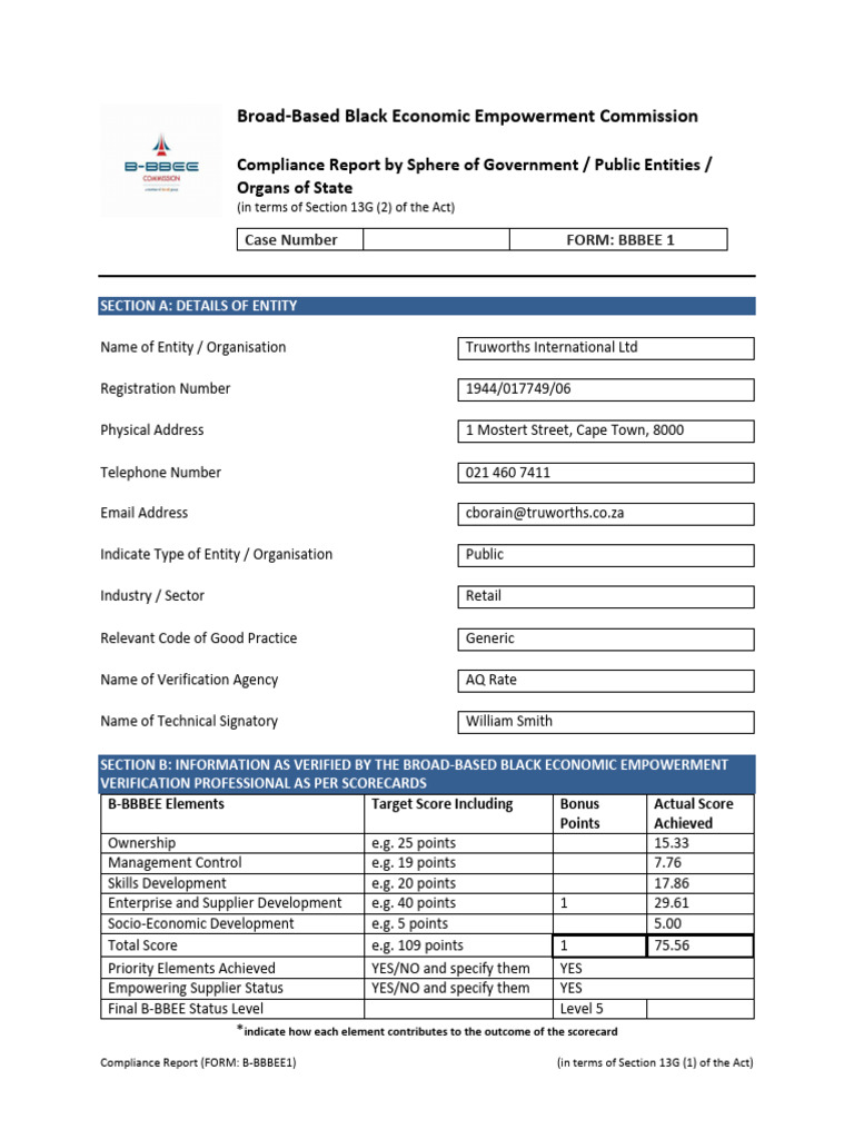 2023FORM BBBEE 1 Compliance Report | PDF | Business | Economies