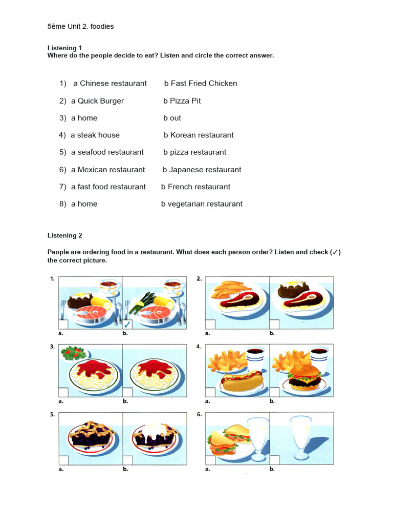 Food Listening Worksheet Activities | PDF