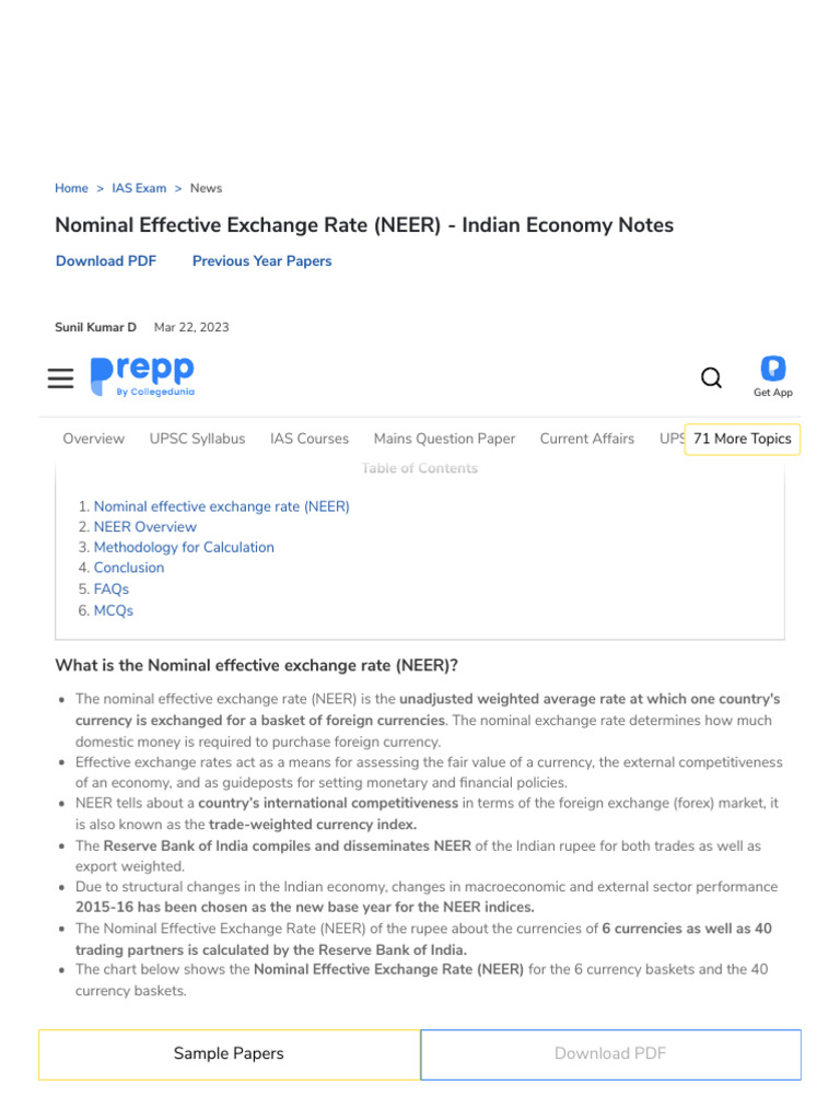 Nominal Effective Exchange Rate (NEER) - Indian Economy Notes | PDF ...