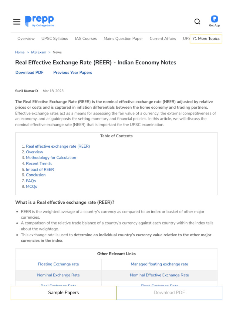 Real Effective Exchange Rate (REER) - Indian Economy Notes | PDF ...