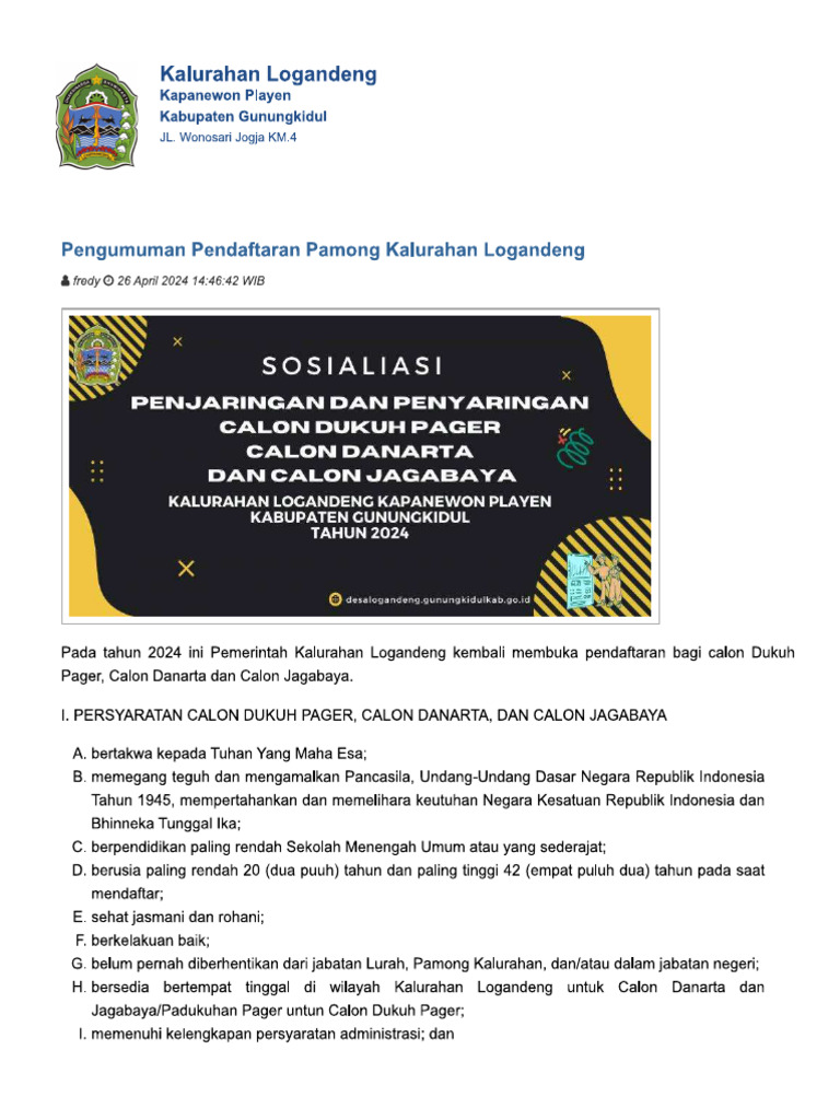 Pengumumam Calon Danarta | PDF