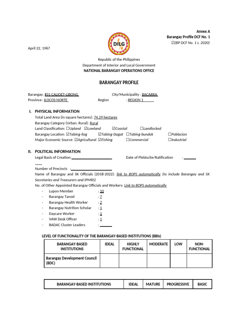 DILG-Barangay-Profile-Format | PDF