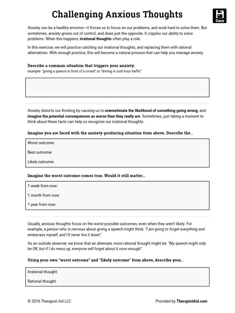 Challenging Anxious Thoughts Fillable | PDF
