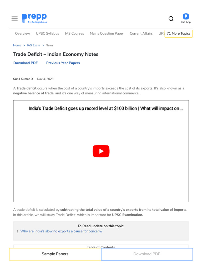Trade Deficit - Indian Economy Notes | PDF | Balance Of Trade | Foreign ...