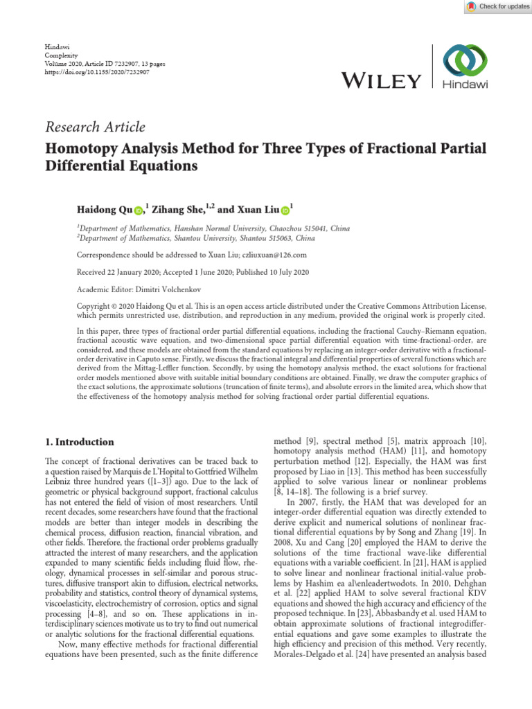 Complexity - 2020 - Qu - Homotopy Analysis Method For Three Types of ...
