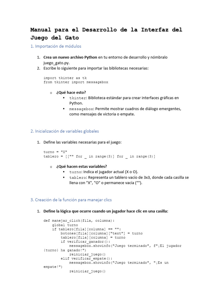 Manual para El Desarrollo Del Juego Del Gato | PDF | Python (lenguaje ...