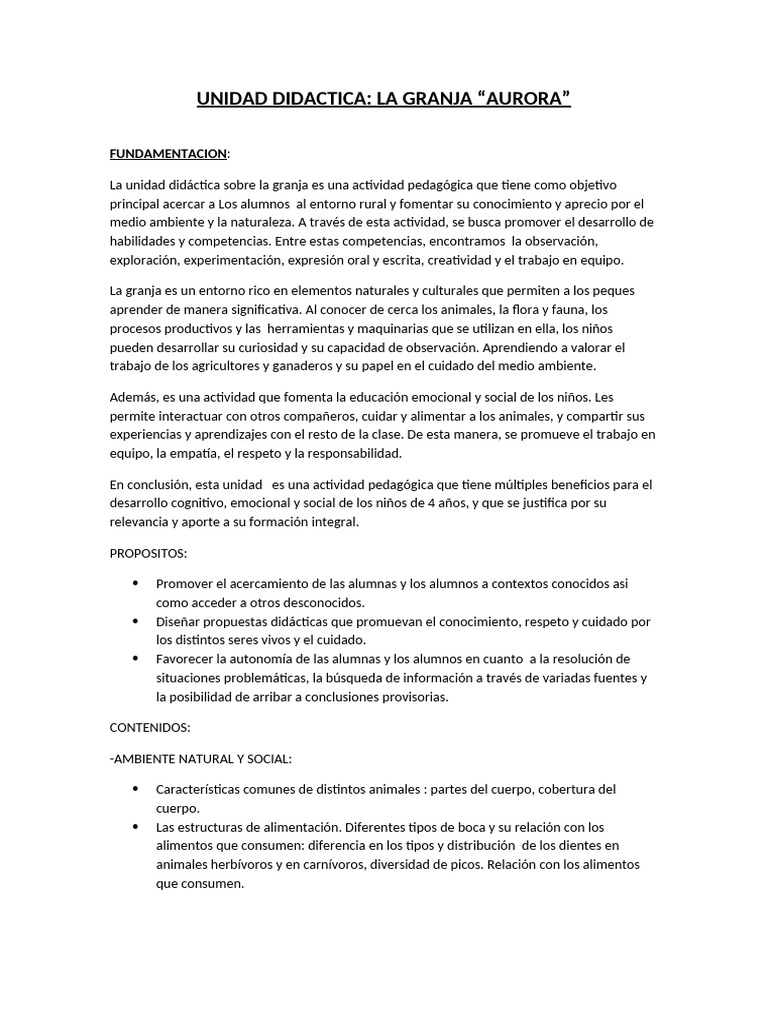 UNIDAD DIDACTICA La Granja | PDF | Aprendizaje | Cognición