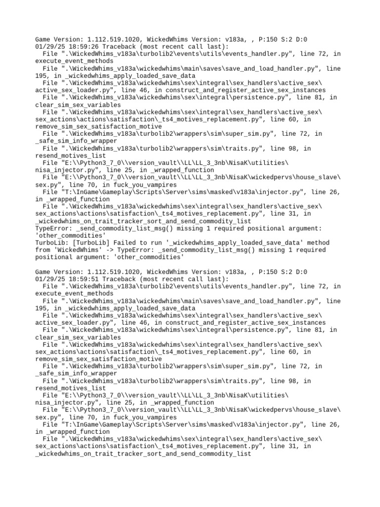 WickedWhims v183a Error Log Analysis | PDF