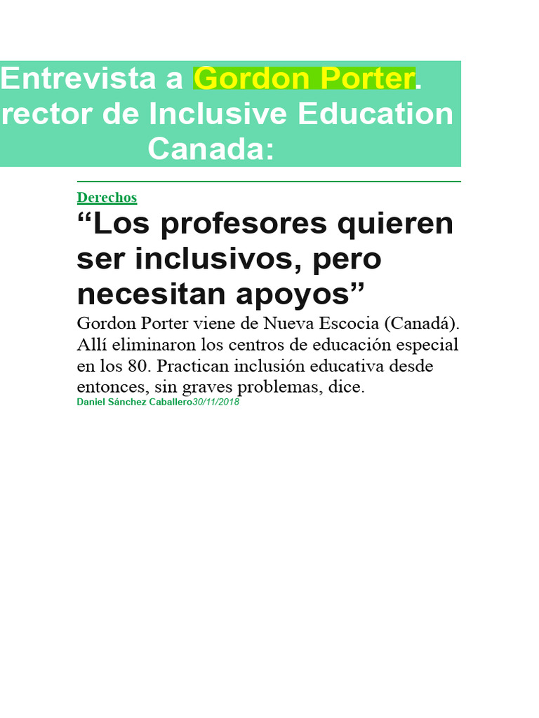 Entrevista A Gordon Porter | PDF | Inclusión (Educación) | Maestros