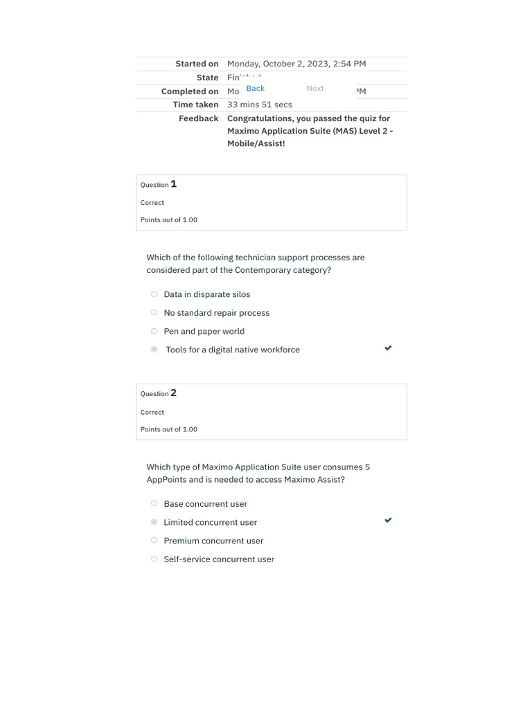 Maximo Application Suite Mas Level 2 Mobile Assist Quiz Attempt Review Pdf Mobile App