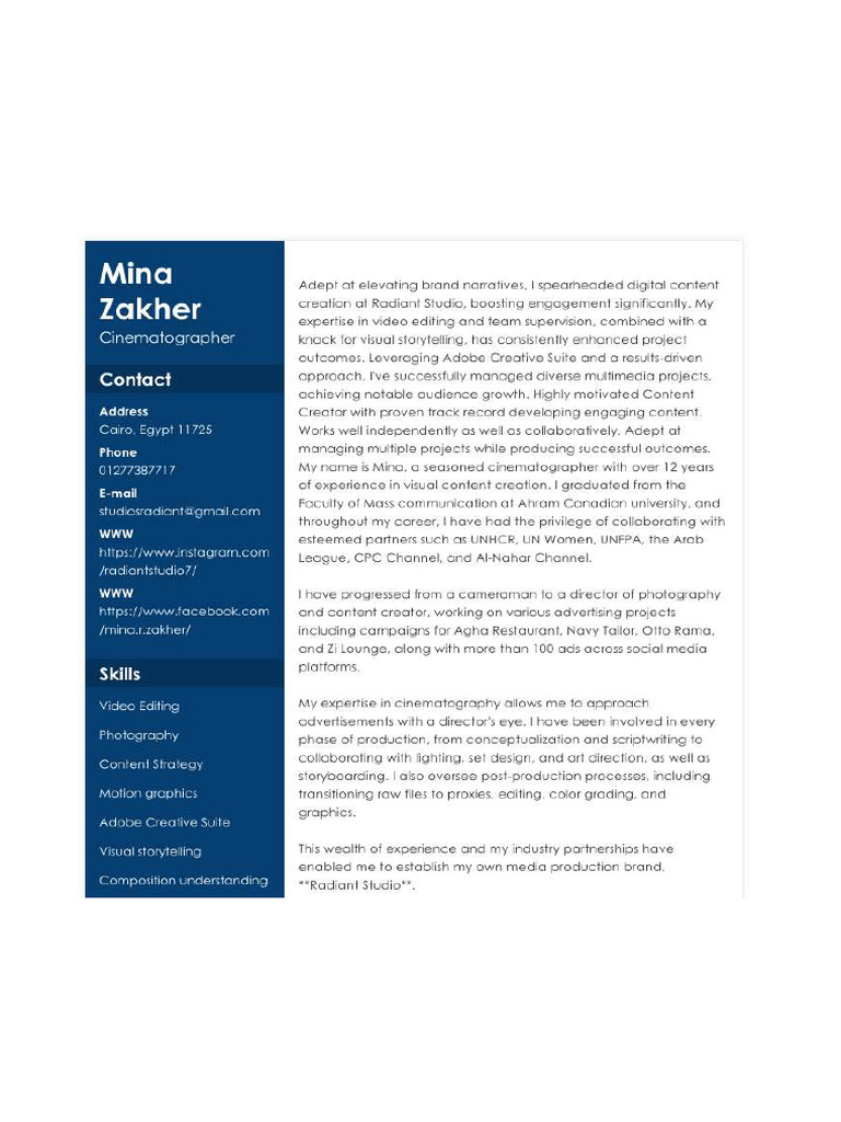 CV Mina Zakher 2024 | PDF