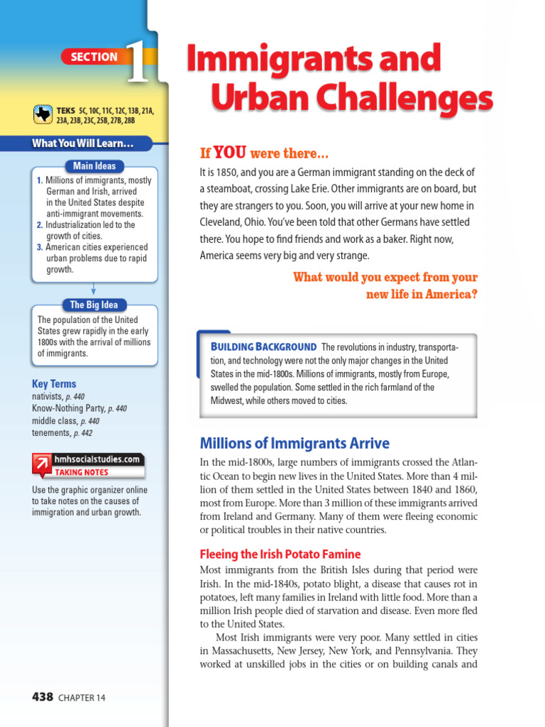 Chapter 14 Section 1 Reading | PDF | Immigration | Nativism (Politics)