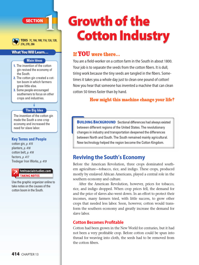 Impact of the Cotton Gin on Agriculture | PDF | Cotton | Southern ...