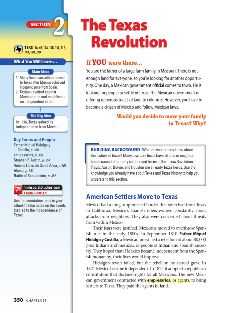 Chapter 11 Section 2 Reading | PDF | Battle Of The Alamo | Texas Revolution