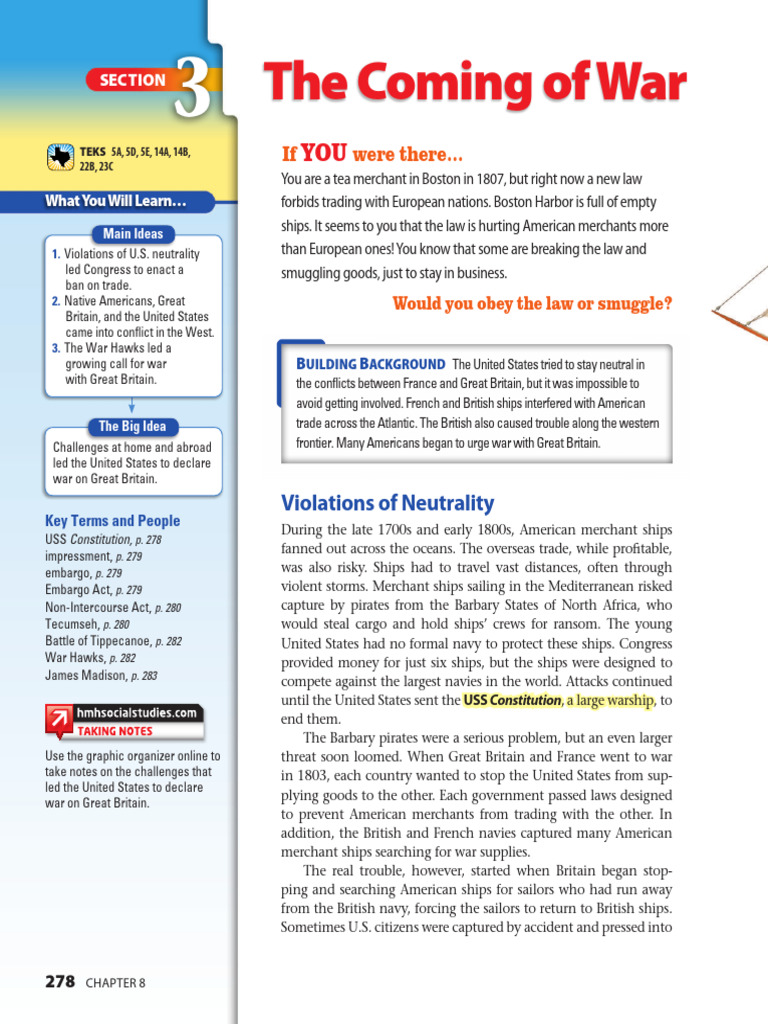 Chapter 8 Section 3 Reading | PDF | Tecumseh | James Madison