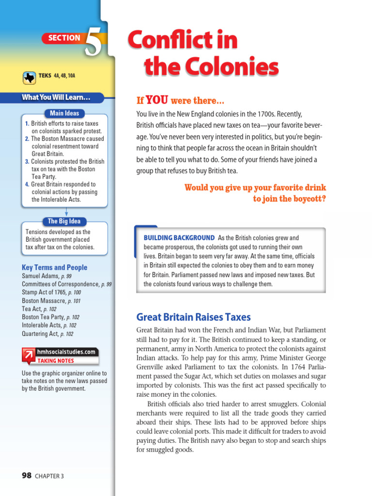 Chapter 3 Section 5 Reading | PDF | Thirteen Colonies | British ...
