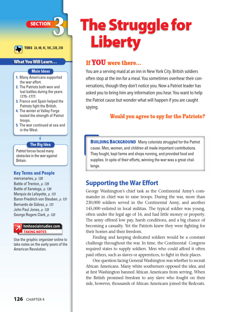 Chapter 4 Section 3 Reading | PDF | Valley Forge | George Washington