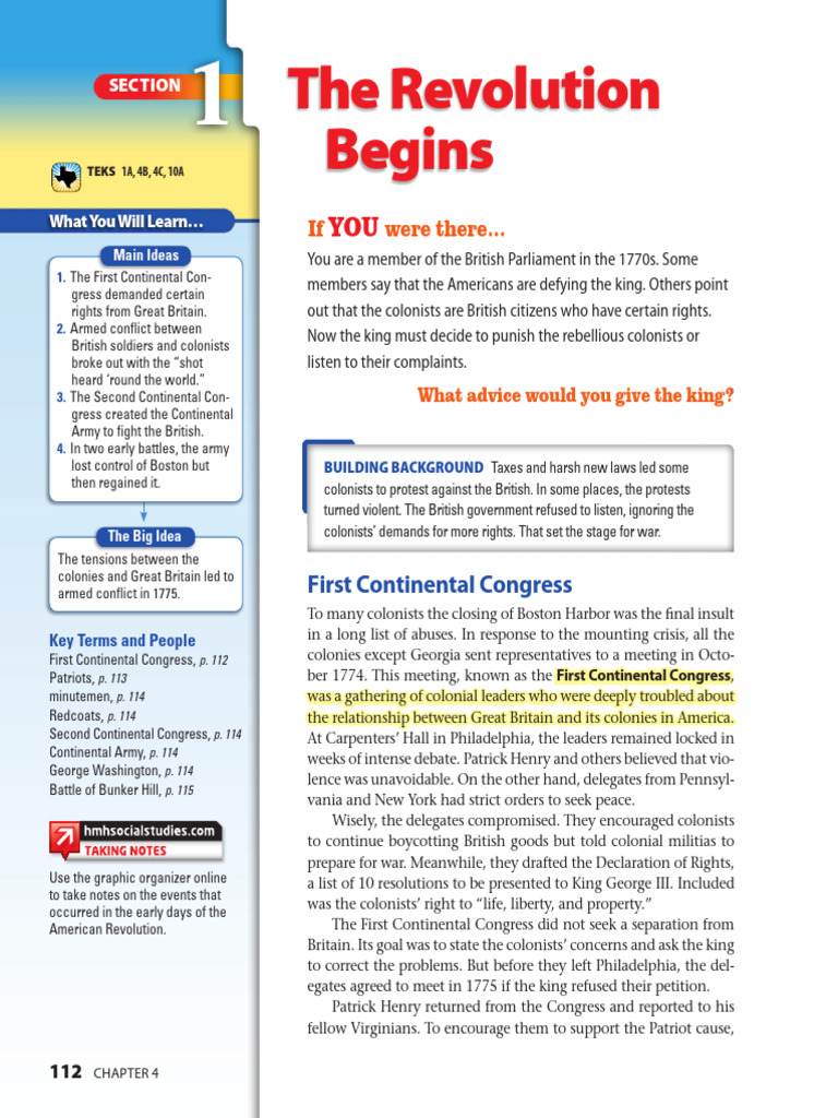 Chapter 4 Section 1 Reading | PDF | American Revolution | Military