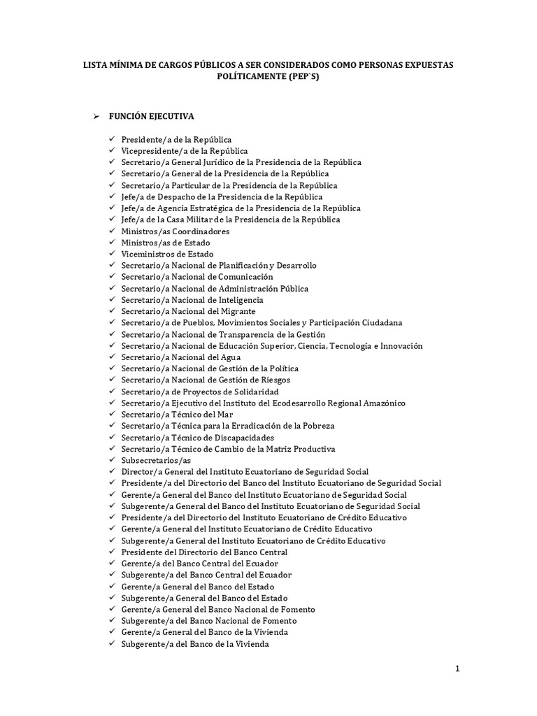 Cargos Públicos como PEP en Ecuador | PDF | Ecuador | Juez