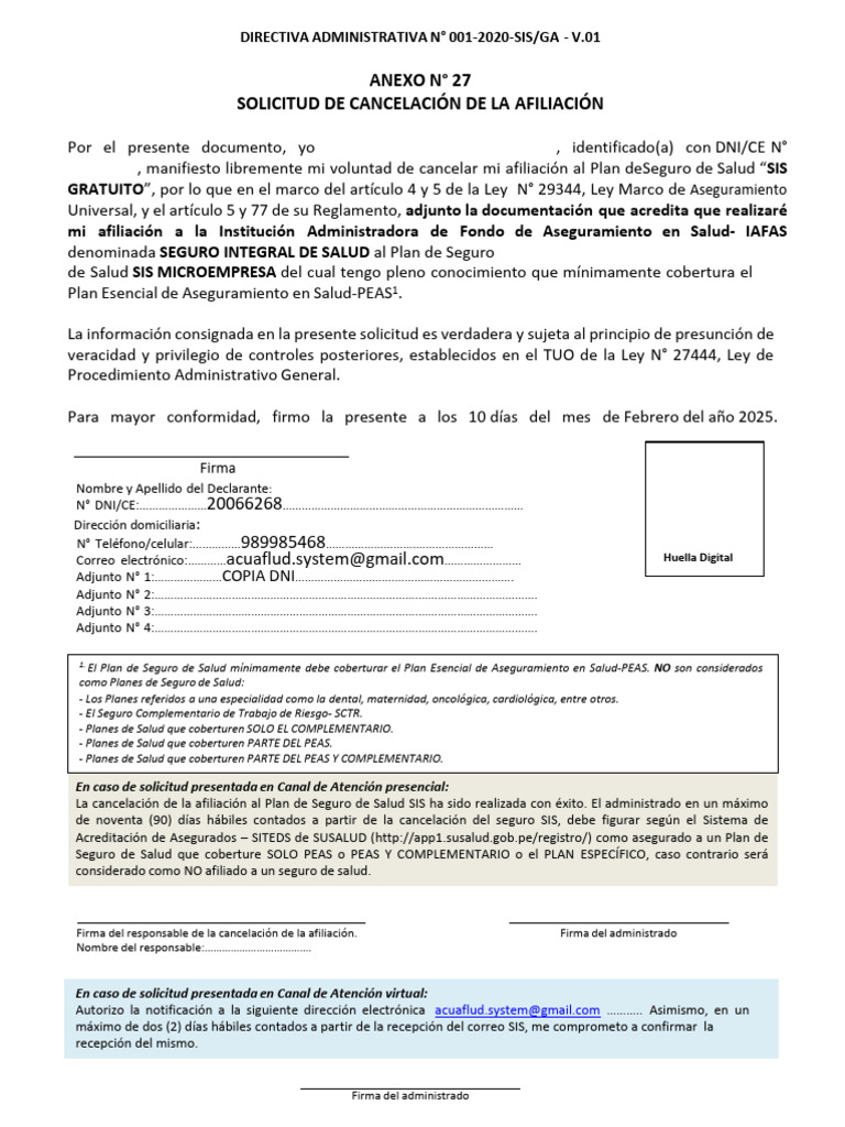 Anexo 27 Cancelacion de Afiliación | PDF