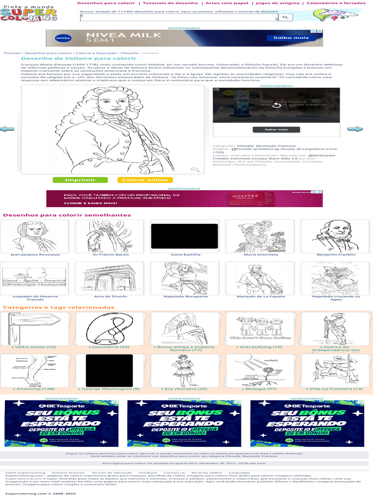 Desenho de Voltaire para Colorir | PDF | Voltaire | França