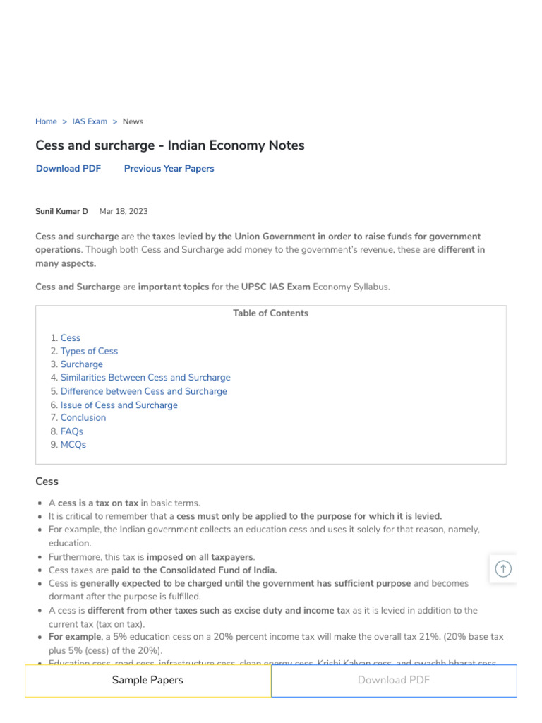 Cess vs Surcharge in Indian Taxation | PDF | Taxes | Public Finance