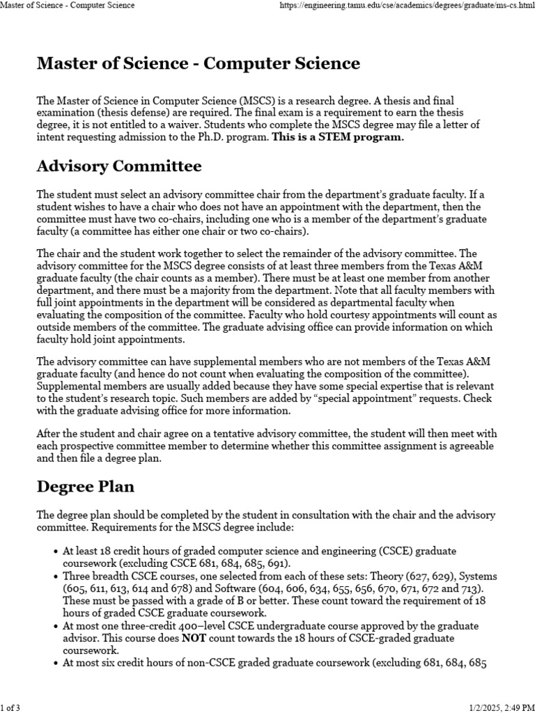 Master of Science - Computer Science - Texas A&M University Engineering ...