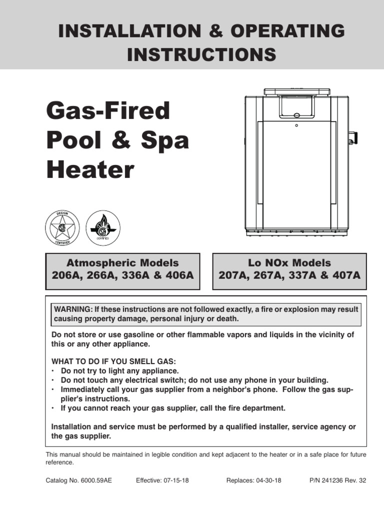 Installation & Operation Instructions Gas-Fired Pool and Spa Heater I-O ...
