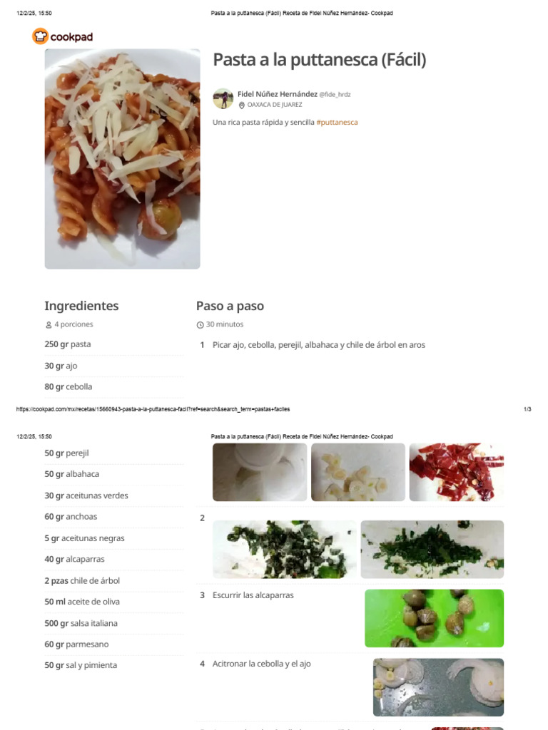 Pasta a la puttanesca (Fácil) Receta de Fidel Núñez Hernández- Cookpad ...