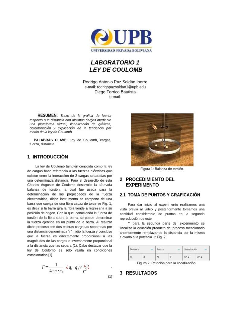 Laboratorio Ley de Coulomb | PDF | Fuerza | Mecanica clasica