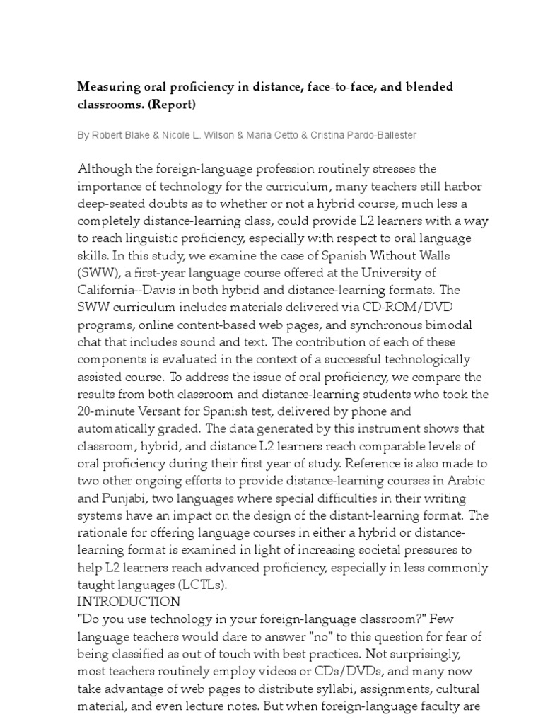 Oral Proficiency in Hybrid vs. Distance Learning | PDF | Second ...