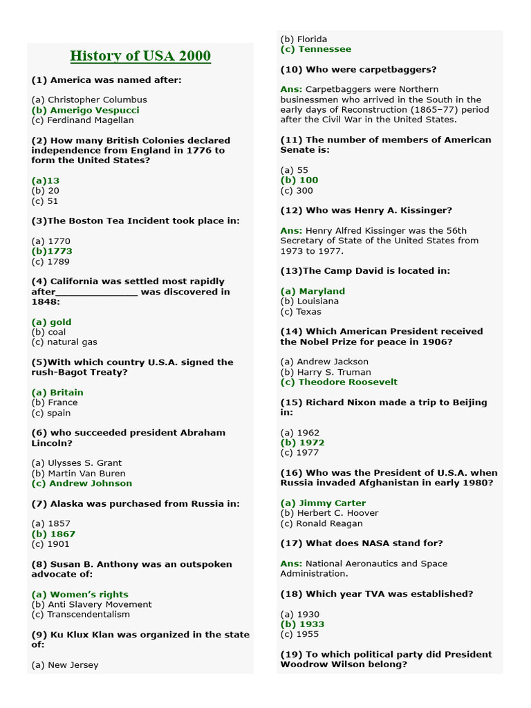 Us History Mcqs Solved | PDF | Presidents Of The United States ...