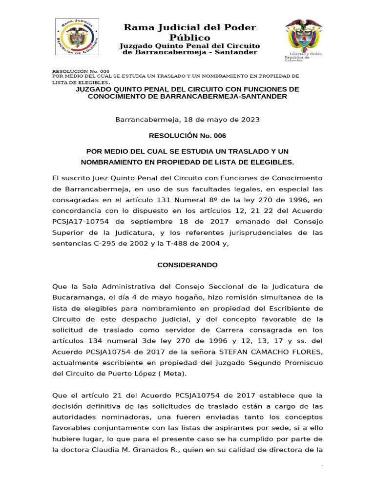 01 Resolución Nombramiento Escribiente | PDF | Judicaturas | Justicia