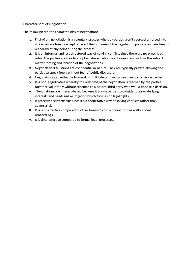 Key Characteristics of Negotiation | PDF