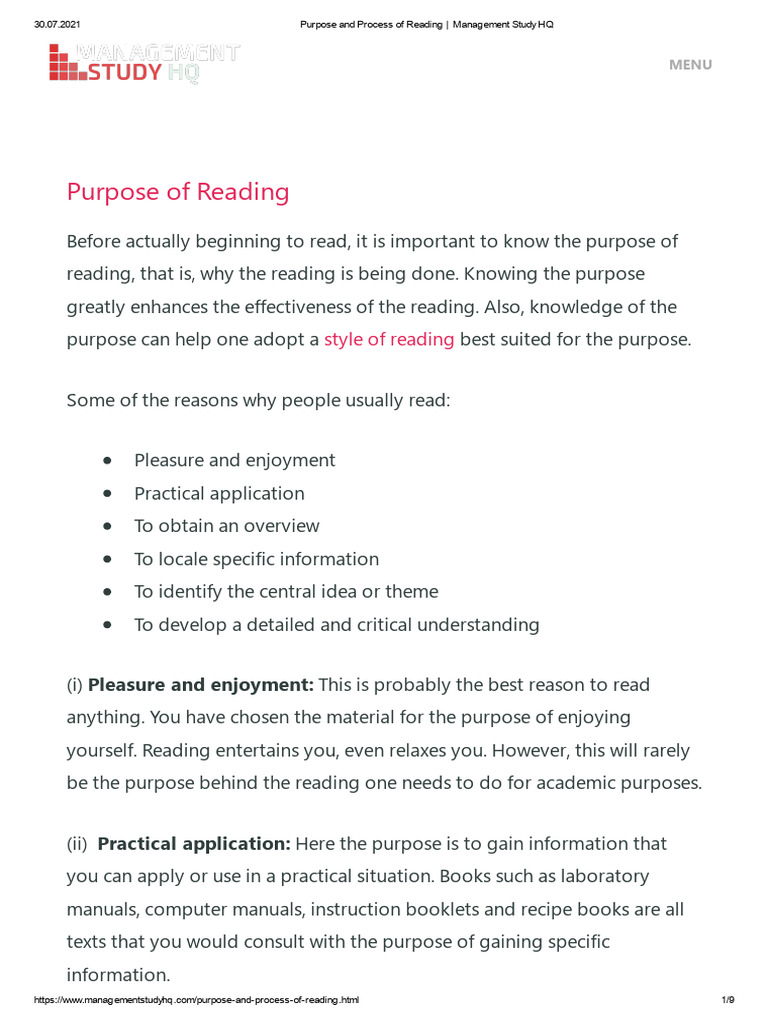 Understanding Reading Purposes and Methods | PDF | Information ...