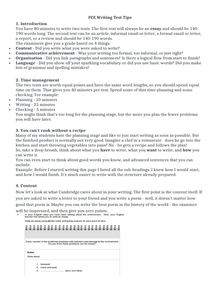 FCE Writing Test Tips | PDF | Essays | Linguistics