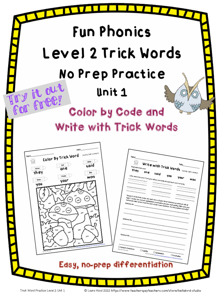 Fun Phonics Level 2 Trick Words: No Prep Practice | PDF | Graphic ...