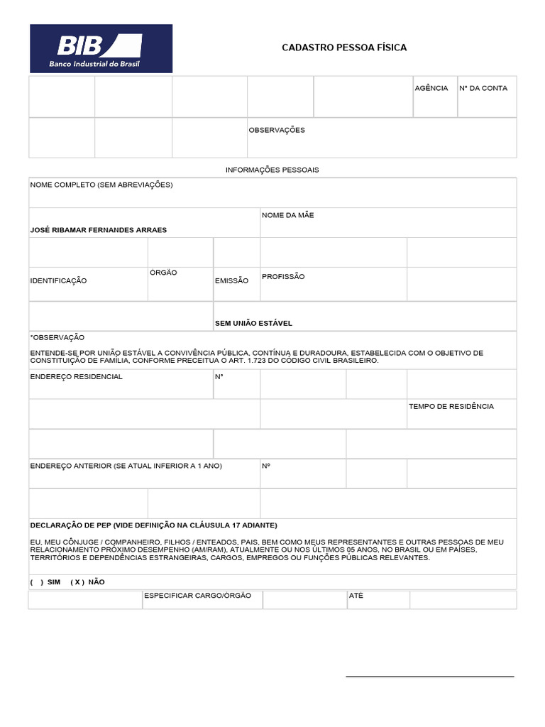 Ficha Cadastral | PDF | Cheque (banco) | Conta de transação