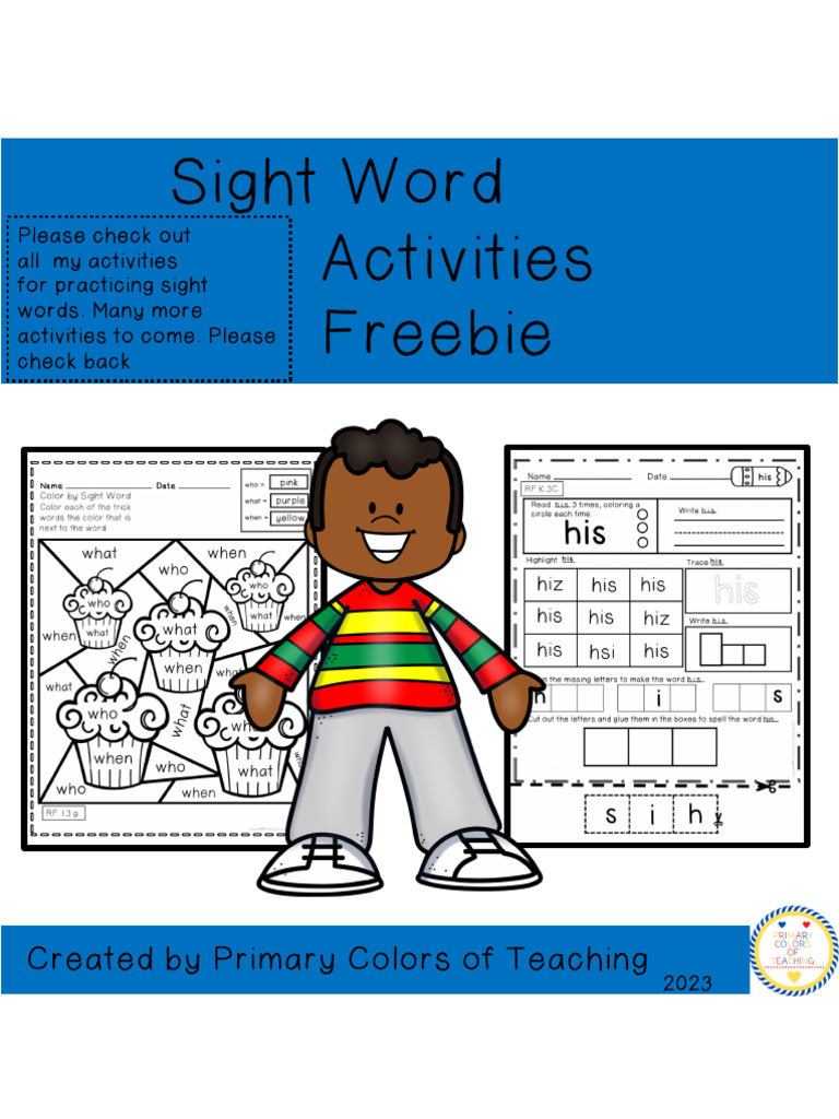 Sight Word Activities Freebie: Created by Primary Colors of Teaching | PDF